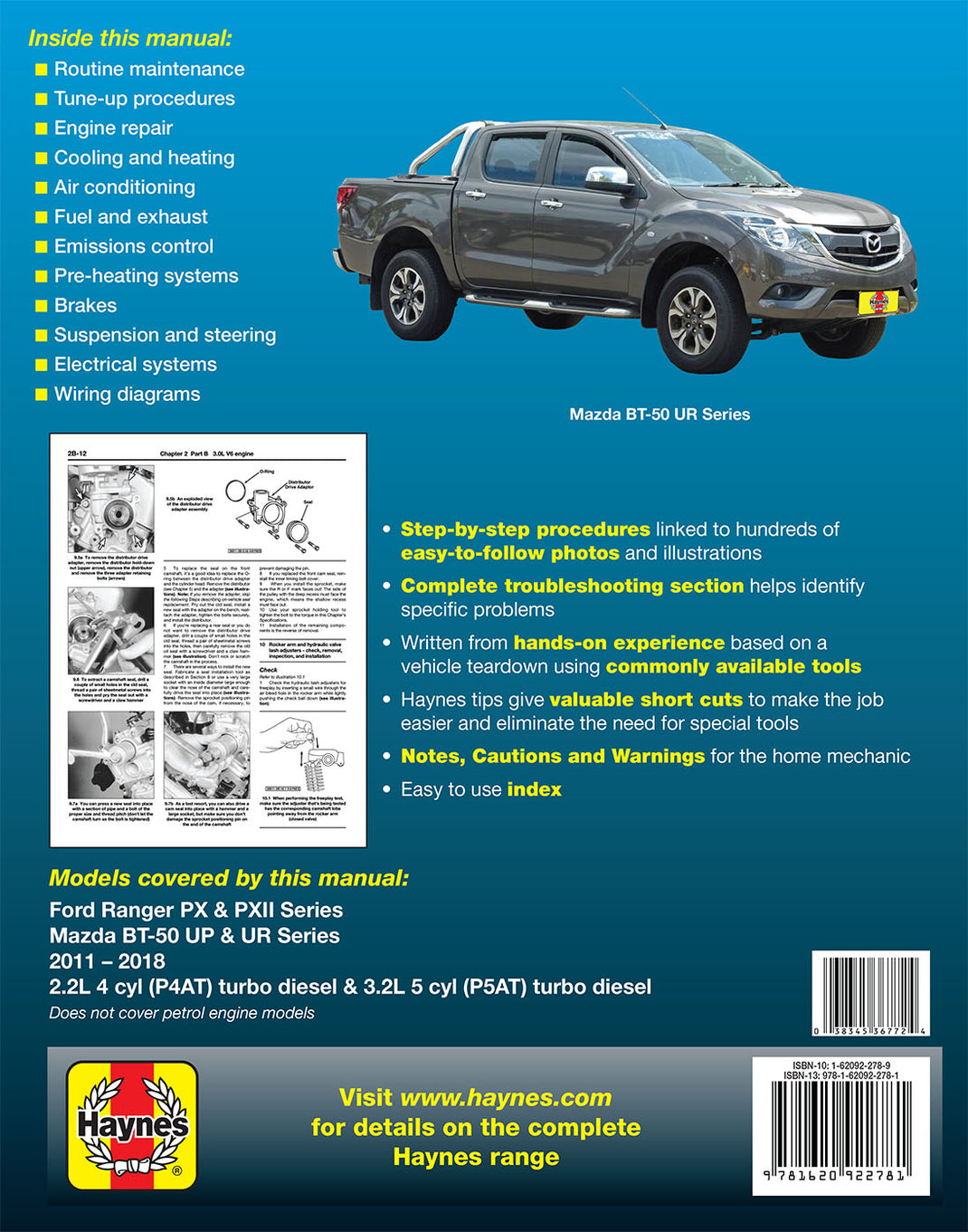 Ford Ranger / Mazda BT-50 Diesel 2011-2018 Haynes Repair Manual ...